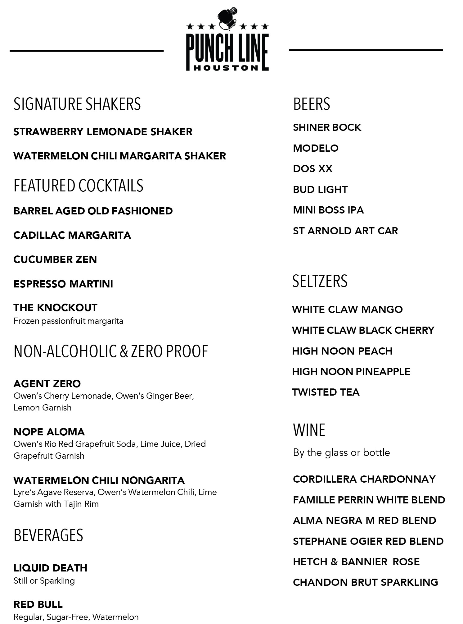 Menu | Punch Line Houston